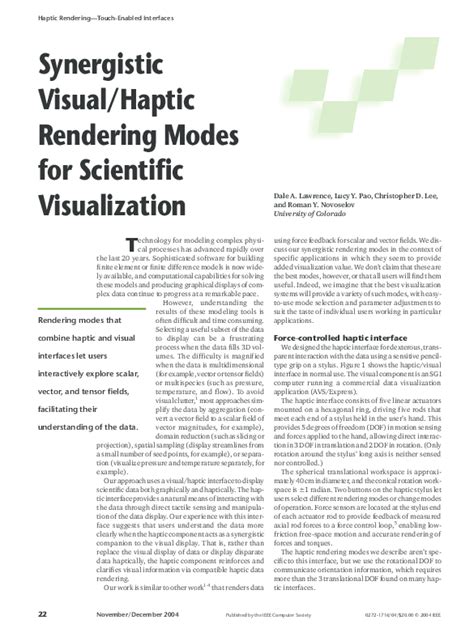 pdf synergistic visual haptic rendering modes for scientific