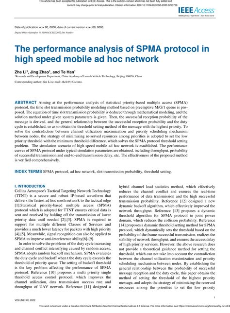 Pdf The Performance Analysis Of Spma Protocol In High Speed Mobile Ad