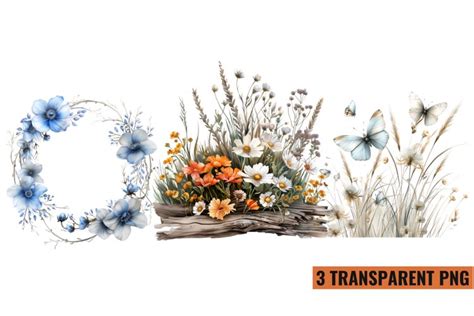 Watercolor Rustic Flowers Clipart Png