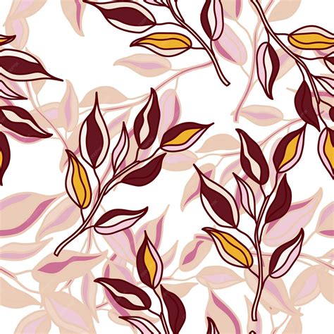 Premium Vector Seamless Pattern Branches With Leaves Organic Background