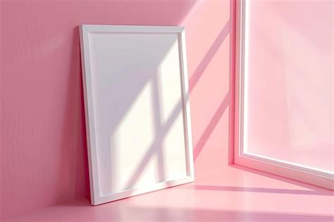 Mockup Of White Frame In Isometric Style On Window Premium Ai