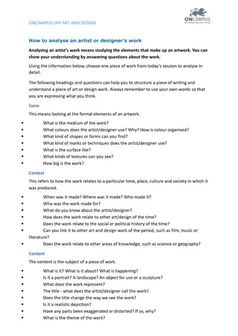 Task How To Analyse An Artists Work Oncampus Ufp Art And Design How To Analyse An Artist Or Task How To Analyse An Artists Work Oncampus Ufp Art And Design How To Analyse An Artist Or