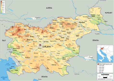 Large Size Physical Map Of Slovenia Worldometer
