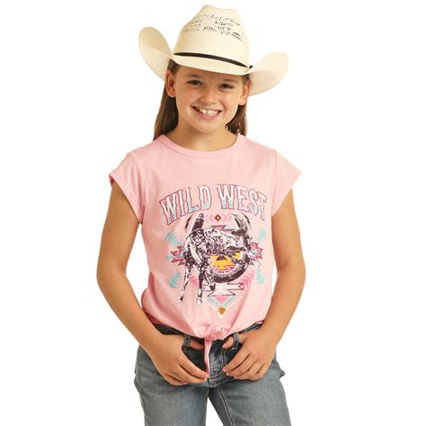 Rock And Roll Cowgirl Pink Tie Graphic Tee Bg21t04362 Corral Western Wear