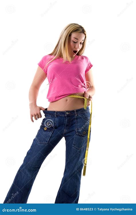 Cute Girl Measuring Her Small Waist Stock Image Image Of Loss