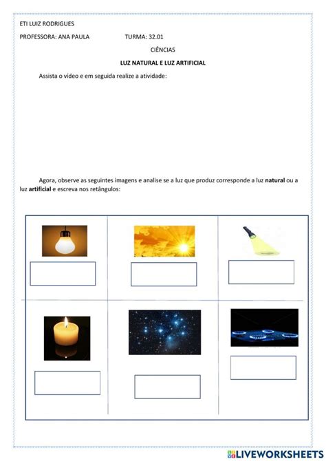 LUZ NATURAL E LUZ ARTIFICIAL Worksheet Luz Natural Workbook Worksheets