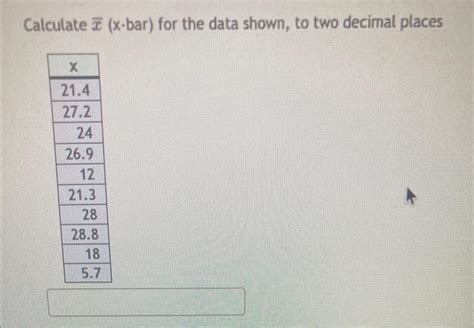 Solved Calculate xˉ x bar for the data shown to two Chegg com
