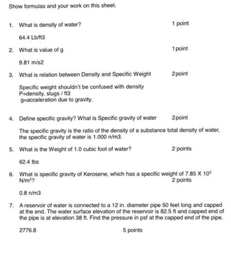 Solved What Is Density Of Water Lb Ft What Is Value Chegg Com