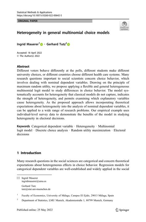 Pdf Heterogeneity In General Multinomial Choice Models