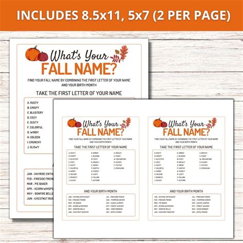 What S Your Fall Name Game Printable Fall Party Games Fall Name