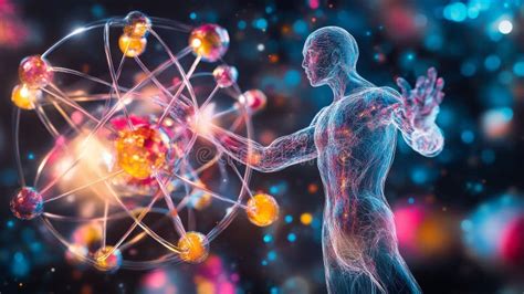 Futuristic Human And Atom Interaction With Digital Glow Stock Image Image Of Digital Vibrant