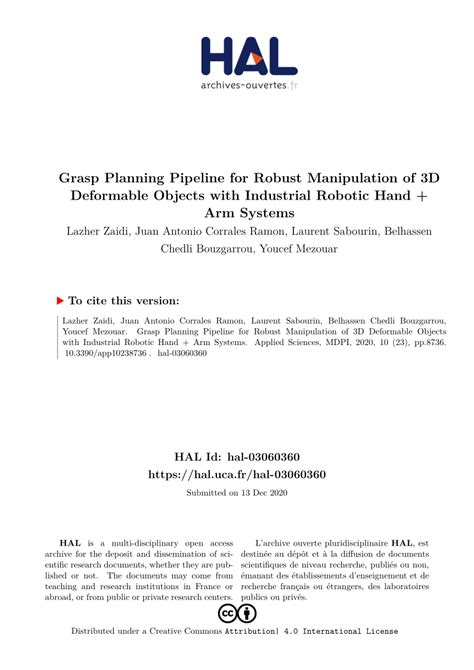 Pdf Grasp Planning Pipeline For Robust Manipulation Of 3d Deformable