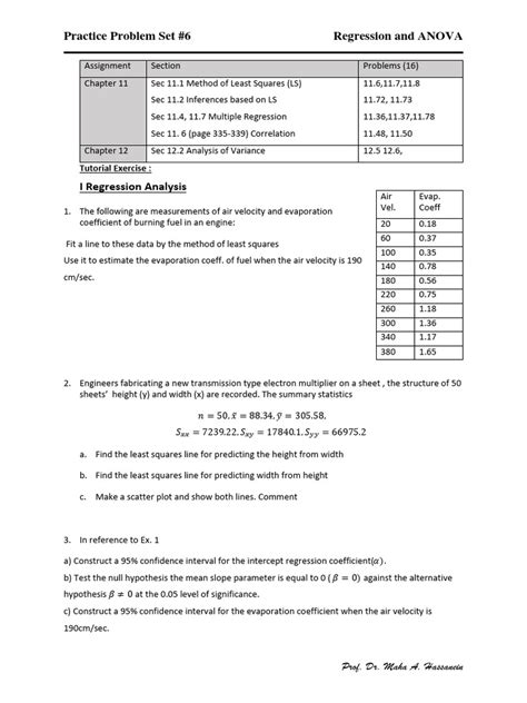 Problem Set 6 Pdf Regression Analysis Least Squares