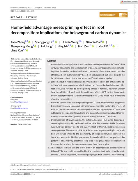 Pdf Home‐field Advantage Meets Priming Effect In Root Decomposition Implications For