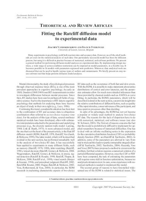 Pdf Fitting The Ratcliff Diffusion Model To Experimental Data