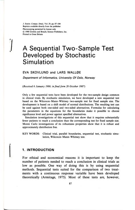 Pdf A Sequential Two Sample Test Developed By Stochastic Simulation