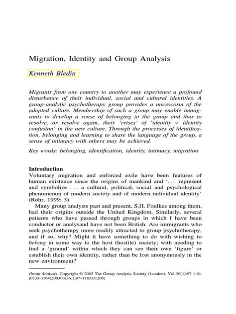 Migration Identity And Group Analysis Pdf Id Identity Social