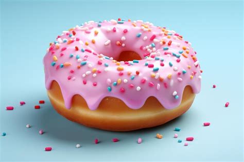 Premium Photo Placed On A Blue Backdrop A Sweet Pink Glazed Donut Is