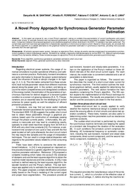 Pdf A Novel Prony Approach For Synchronous Generator Parameter Estimation