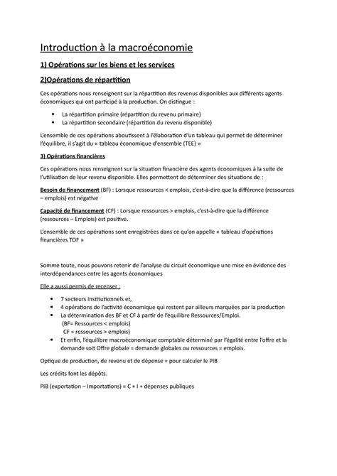 L1 Semestre 1 Introduction à La Macroéconomie Université Nanterre