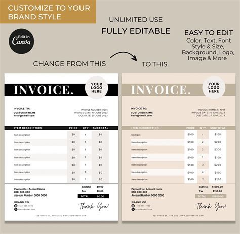 Editable Order Form Template Canva Printable Customer Sales Invoice