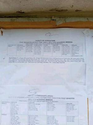 Absu First Semester Lectures Timetable Myschool