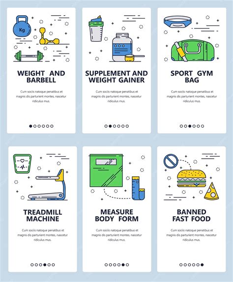 Premium Vector Vector Web Site Linear Art Onboarding Screens Template Sport And Fitness Icons