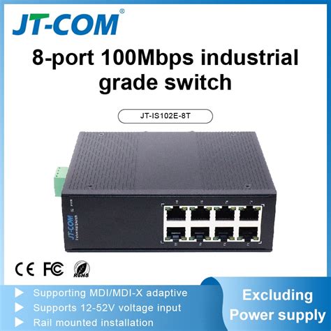 Jt Com Industrial 8 Port 100mbps Switch Rail Mounted 8 Port Ethernet Ruggedized Switch 40° 70