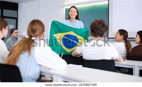 Adult Female Teacher Classroom Showing Flag Stock Photo Shutterstock