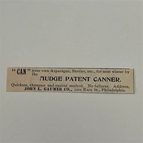 None Andor Unknown Other John L Gaumer Co Mudge Patent Canner Berries Etc 895 Cosmopolitan