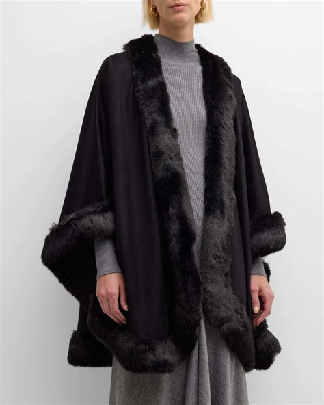 Buy Sofia Cashmere Faux Fur Trim Cashmere Cape Black At 33 Off
