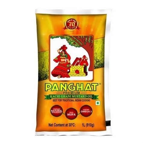 1L Panghat Premium Kachi Ghani Mustard Oil Packaging Type Pouch