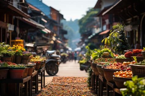 Premium Photo A Vibrant Street Market With Colorful Stalls Shot On