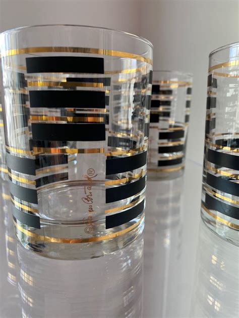 Vintage George Briard Gold Black Modernist Old Fashioned Glasses Set