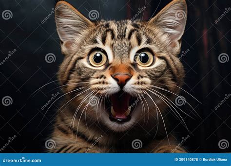 Close Up Of Tabby Cat With Mouth Open Generative AI Stock Illustration