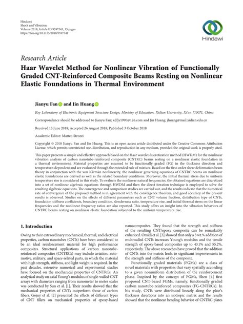 Pdf Haar Wavelet Method For Nonlinear Vibration Of Functionally Graded Cnt Reinforced