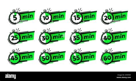 Set Of Timers 5 10 15 20 Minutes On The Timer Hand Vector Stock