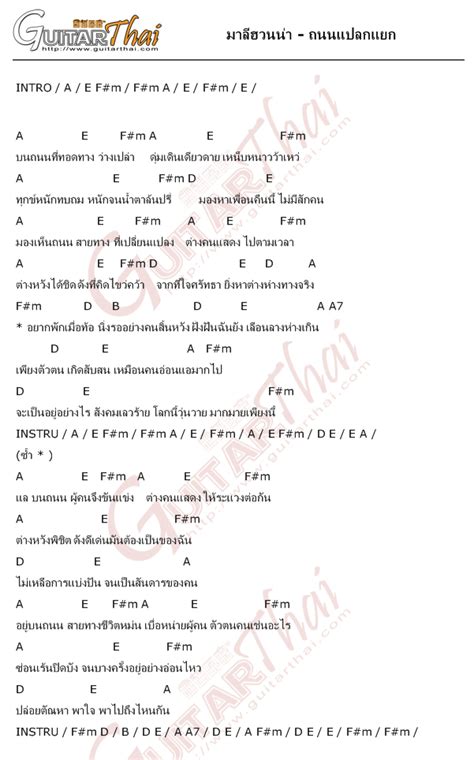 คอร์ด ถนนแปลกแยก มาลีฮวนน่า คอร์ดเพลง กีตาร์