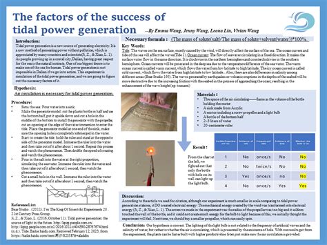 The Factors Of The Success Of Tidal Power Generation Maple Leaf Science Fair