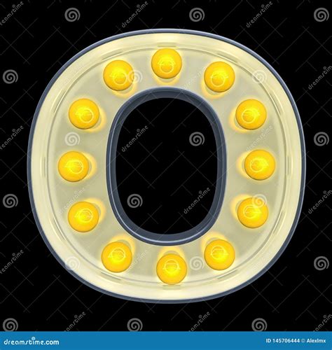 Light Bulb Letter O Retro Glowing Font 3D Rendering Stock
