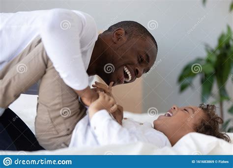 Happy African American Dad Have Fun With Little Son Stock Image Image