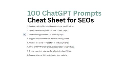 ChatGPT Prompts Cheat Sheet For SEOs
