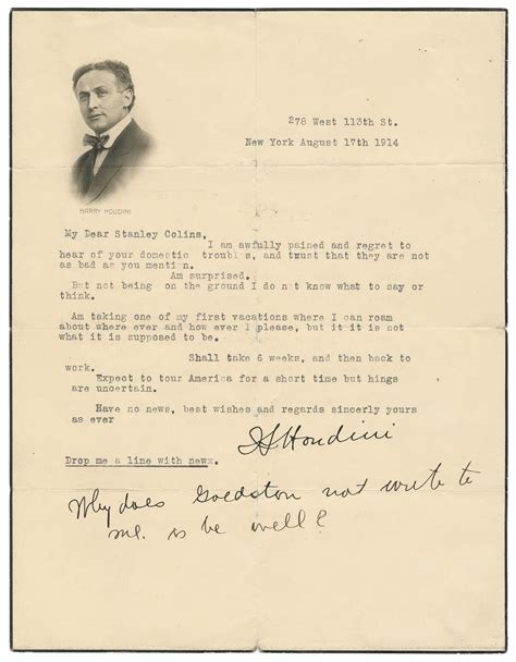 Lot Detail Houdini Erik Weisz 1874 1926 Houdini Tls To Fellow Ma