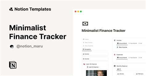 Minimalist Finance Tracker Template By Maru Notion Marketplace
