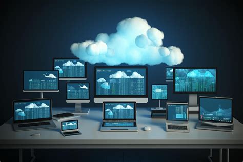 Cloud Technology Concept With Data Synchronization Between Devices Premium Ai Generated Image