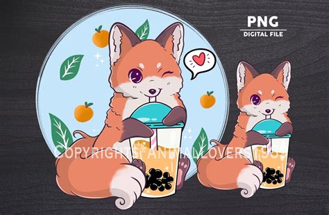 Boba Fox Png Cute Fox Png Fox Boba Tea Png Boba Tea Fox Etsy