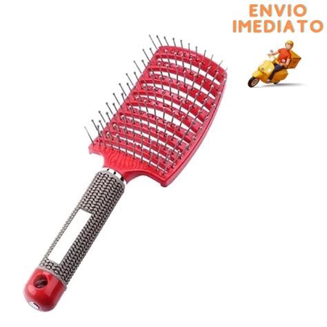 Escova Raquete Vazada Curva Desembaraça Cabelo Profissional Shopee Brasil