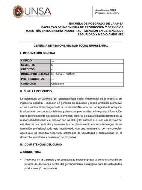 Gestión De La Responsabilidad Social Corporativa SÍlabo Pdf