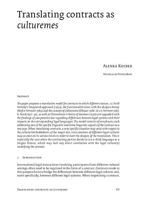 Pdf Translating Contracts As Culturemes
