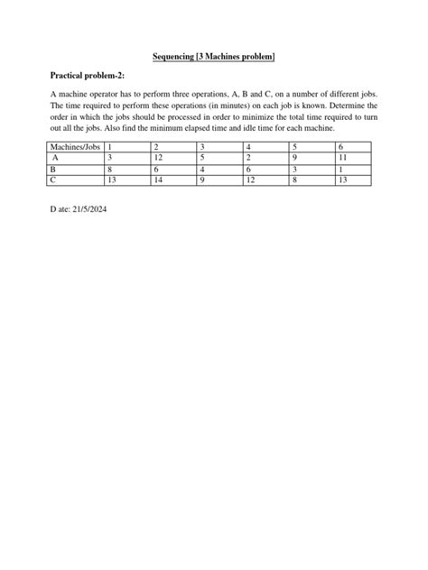 Sequencing Problem 3machines Pdf Sequencing Problem 3machines Pdf